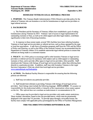 Fillable Online va VHA Dir 2011-034, HOMELESS Veterans Legal Referral ...