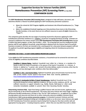 Fillable Online va SSVf Homelessness Prevention Screening Form ...