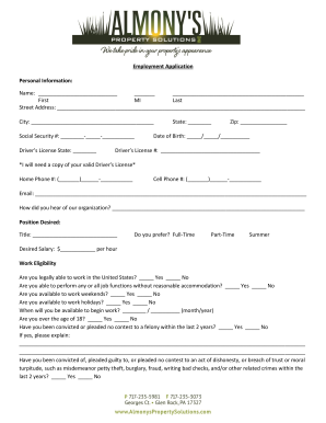 Fillable Online Employment Application Personal Information: Name: First MI Last Street Address ...