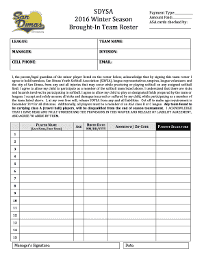 Fillable Online Brought-In Team Roster Fax Email Print - pdfFiller