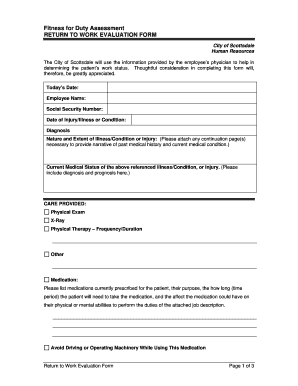 Fillable Online scottsdaleaz RETURN TO WORK EVALUATION FORM - scottsdaleaz Fax Email Print ...