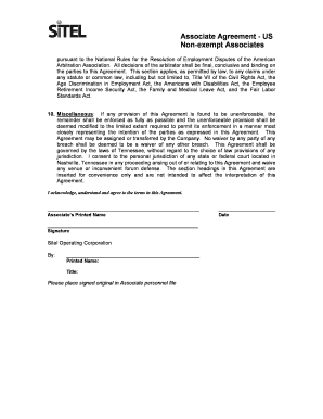 Fillable Online Associate Agreement - US Fax Email Print - pdfFiller