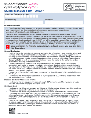 Fillable Online Student Finance Wales Student Signature Form 2016/17 Fax Email Print - pdfFiller