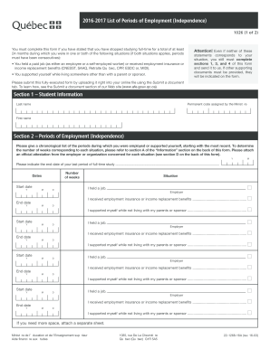Fillable Online 2015-2016 List of Periods of Employment (Independence ...
