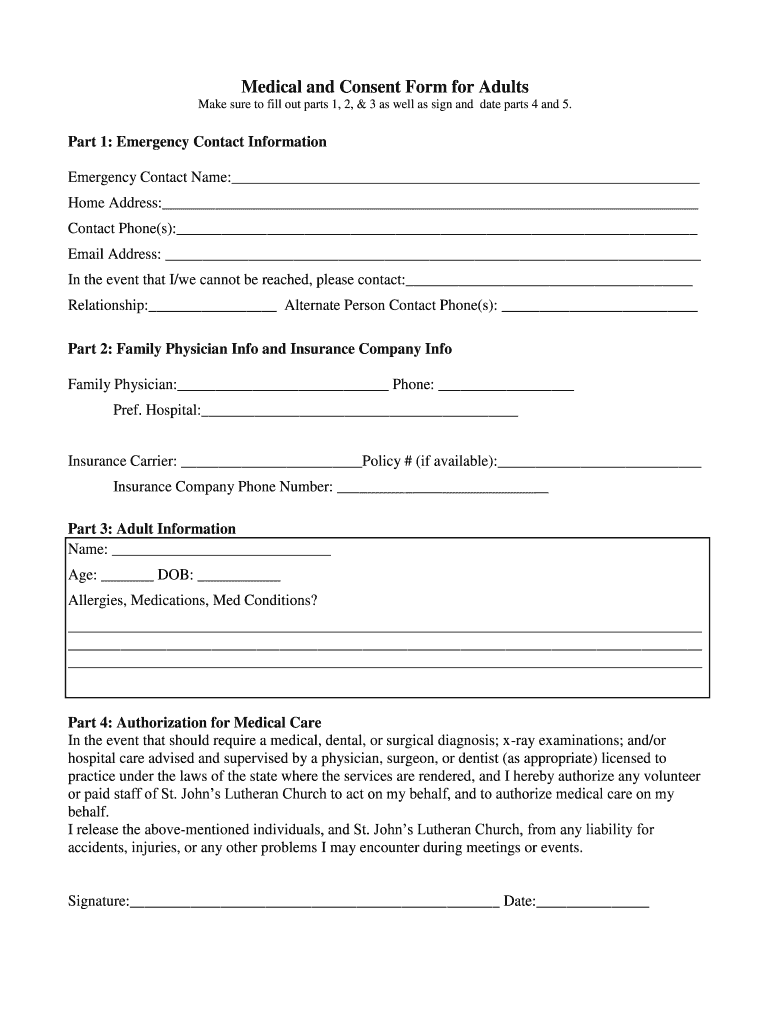 Fillable Online Medical and Consent Form for Adults Fax Email Print ...