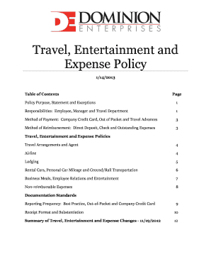 Fillable Online Travel, Entertainment and Expense Policy Fax Email ...