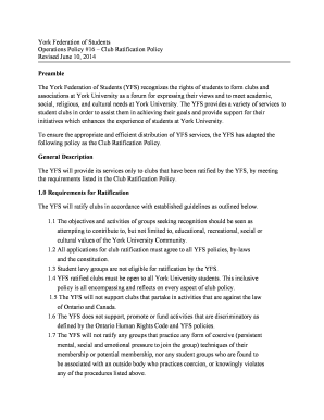 Fillable Online Club Ratification Policy - York Federation of Students ...