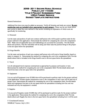 Fillable Online fs usda Budget Template Instructions - US Forest ...