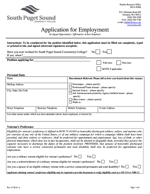 Fillable Online SPSCC Employment Application - South Puget Sound ...