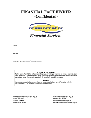 Fillable Online FINANCIAL FACT FINDER (Confidential) - Financial ...