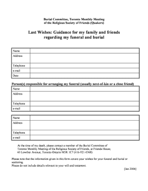 Fillable Online Last Wishes: Guidance for my family and friends Fax ...