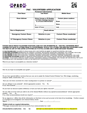 Fillable Online pac - volunteer application Fax Email Print - pdfFiller