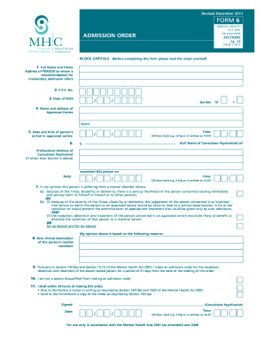 Fillable Online Admission Order - Mental Health Commission Fax Email ...