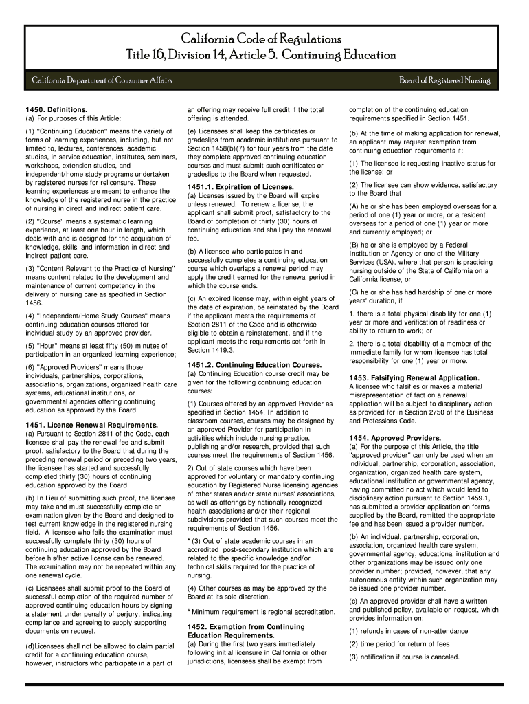 Fillable Online rn ca California Code of Regulations - California Board ...