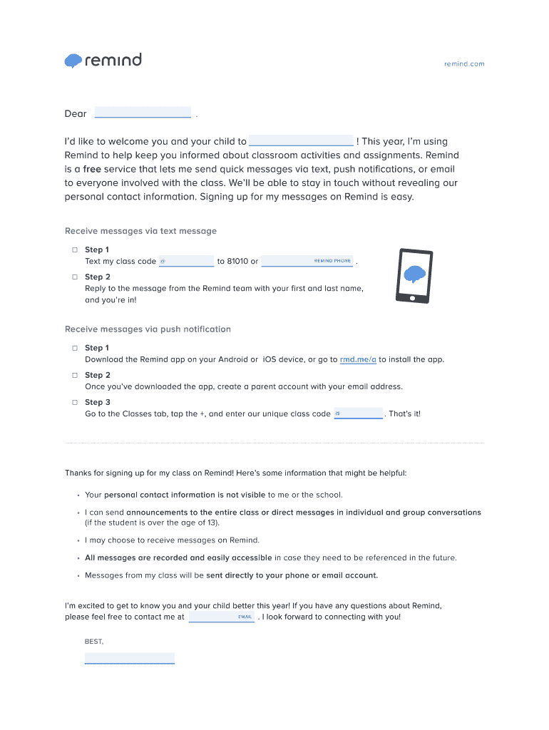 Fillable Online Remind Parent Letter - Cloudfront.net Fax Email Print ...