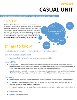 Fillable Online Casual Information Sheet - USW Local 1998 Fax Email ...