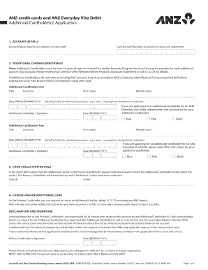 Fillable Online Additional cardholder application form - ANZ Fax Email ...