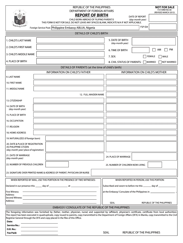 Report Of Birth - Philippine Embassy In Riyadh - DFA - Fill and Sign ...