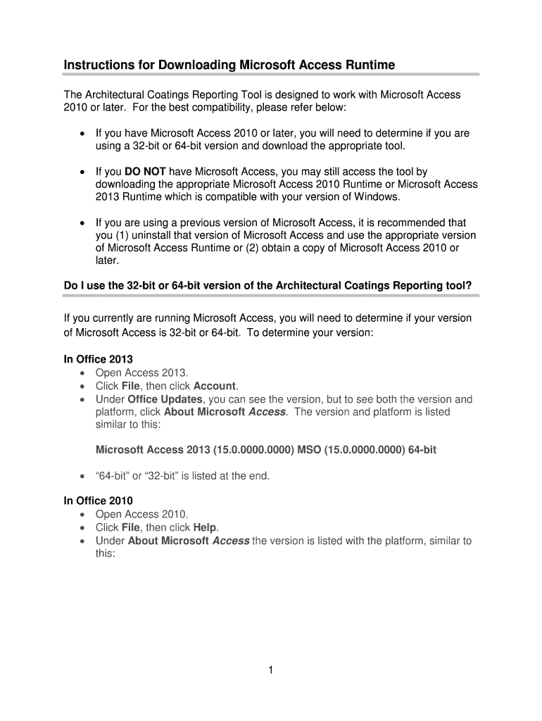 Fillable Online arb ca Instructions for Downloading Microsoft Access ...