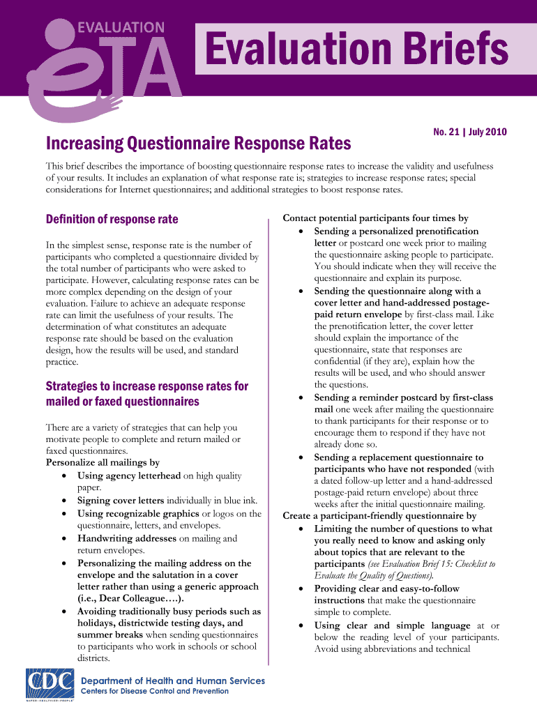 Fillable Online cdc Increasing Questionnaire Response Rates - cdc Fax ...