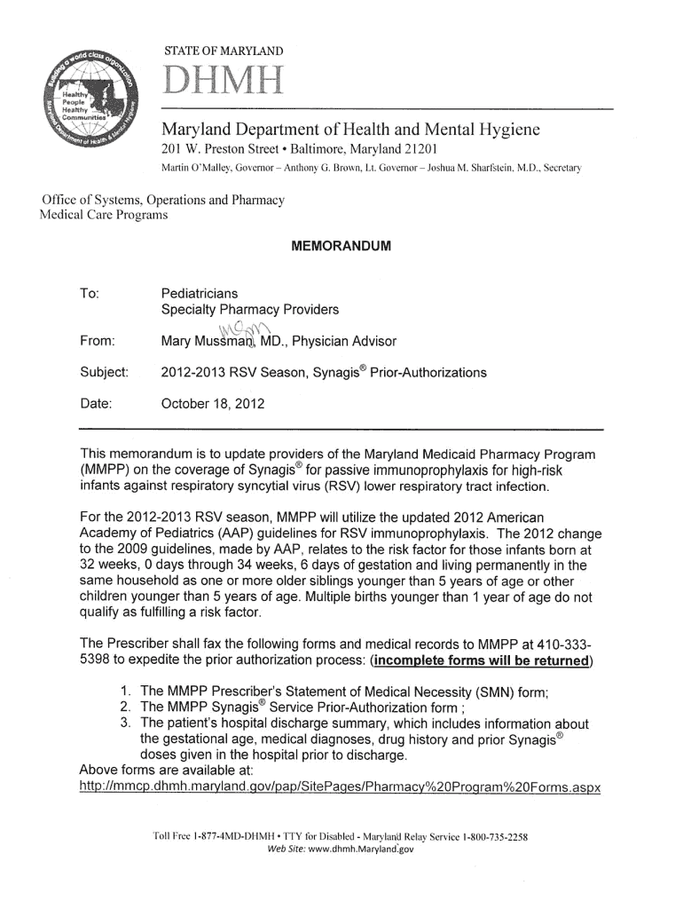 Fillable Online mmcp dhmh maryland Synagis - mmcp dhmh maryland Fax ...