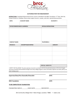 Fillable Online mybrcc AUTHORIZATION FOR DISBURSEMENT Fax Email Print ...