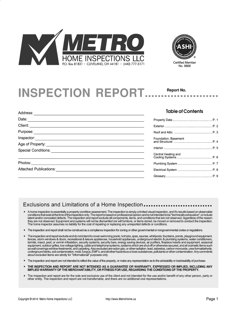 Metro home inspections llc report pdf form: Fill out & sign online | DocHub