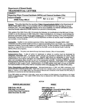 Fillable Online dmh dc DMH Transmittal Letter - Reporting Major Unusual ...