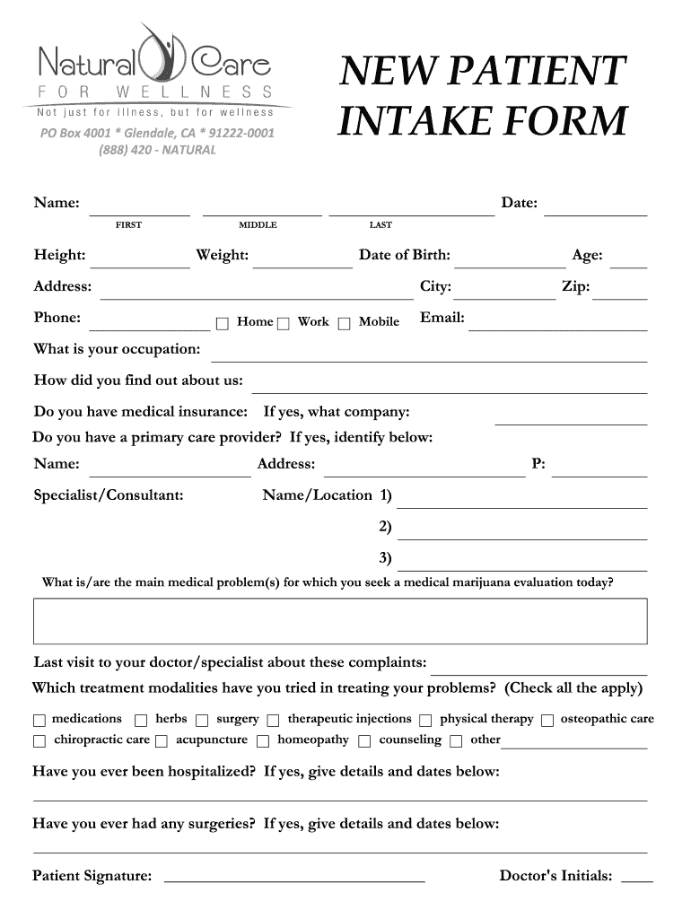 Printable Medical Intake Form Template Printable Templates