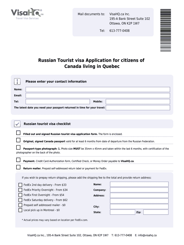 Fillable Online Russian Visa Application for Citizens of Canada ...