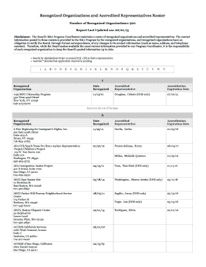 Fillable Online justice Recognized Organizations and Accredited Representatives Roster - justice ...