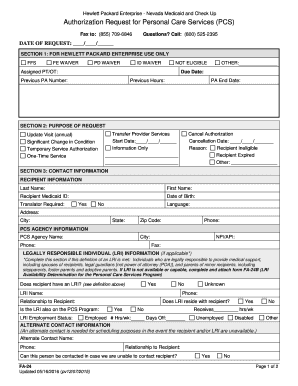 Fillable Online medicaid nv Authorization Request for Personal Care ...