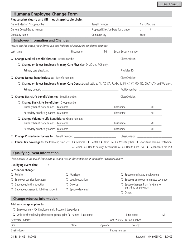 Fillable Online Humana Enrollment Change Form Fax Email Print - pdfFiller