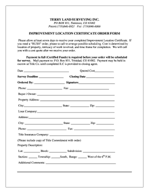 Fillable Online terry land surveying inc. improvement location ...