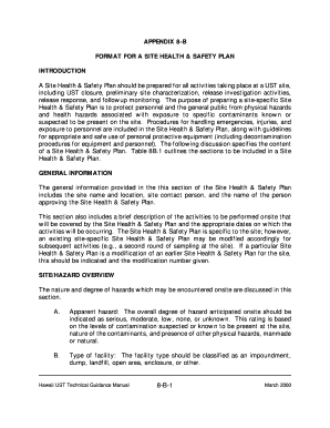 Fillable Online APPENDIX 8-B FORMAT FOR A SITE HEALTH & SAFETY PLAN ...