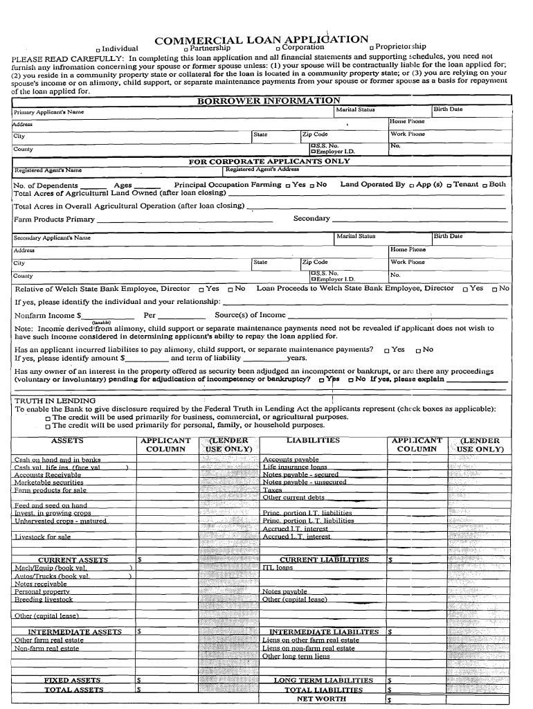 Fillable Online COMMERCIAL LOAN APPLIdATION Fax Email Print - pdfFiller