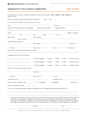 Fillable Online Princeton Supplement to the Common Application Page 1 ...
