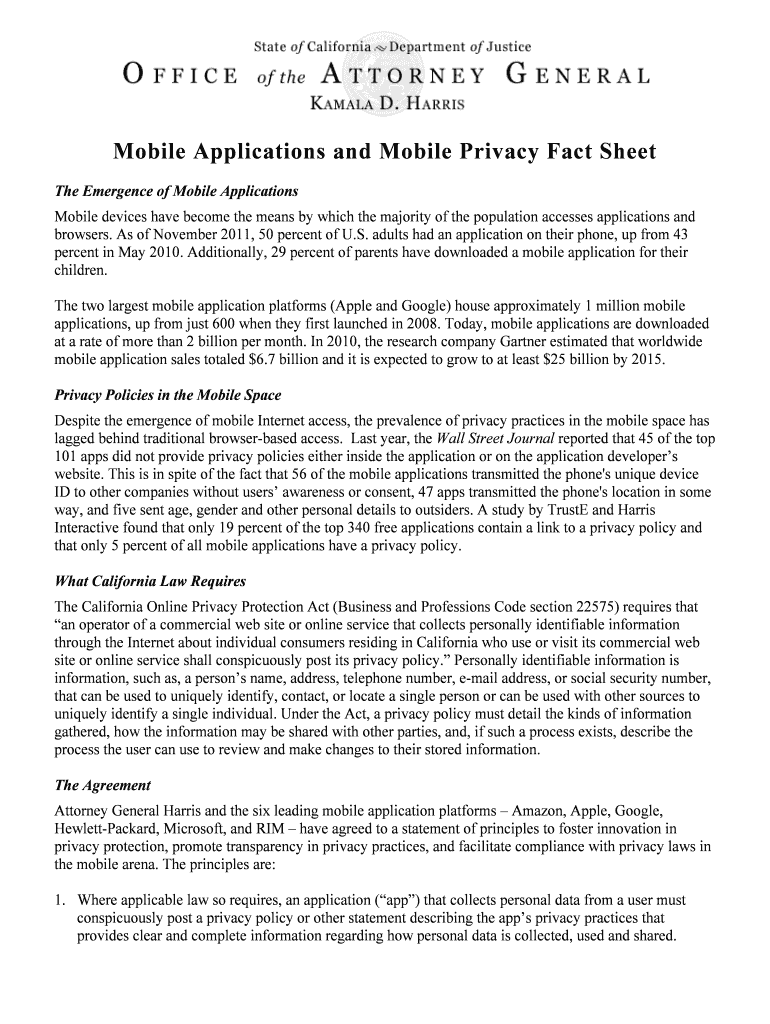 Fillable Online ag ca Mobile Applications and Mobile Privacy Fact Sheet ...
