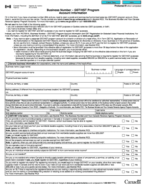 Fillable Online cra-arc gc Business Number GST/HST Program Account ...