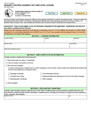 Fillable Online oag ca BGC 034 Request for Replacement Key Employee ...