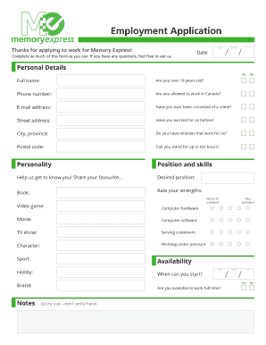 Fillable Online Thanks for applying to work for Memory Express Fax ...