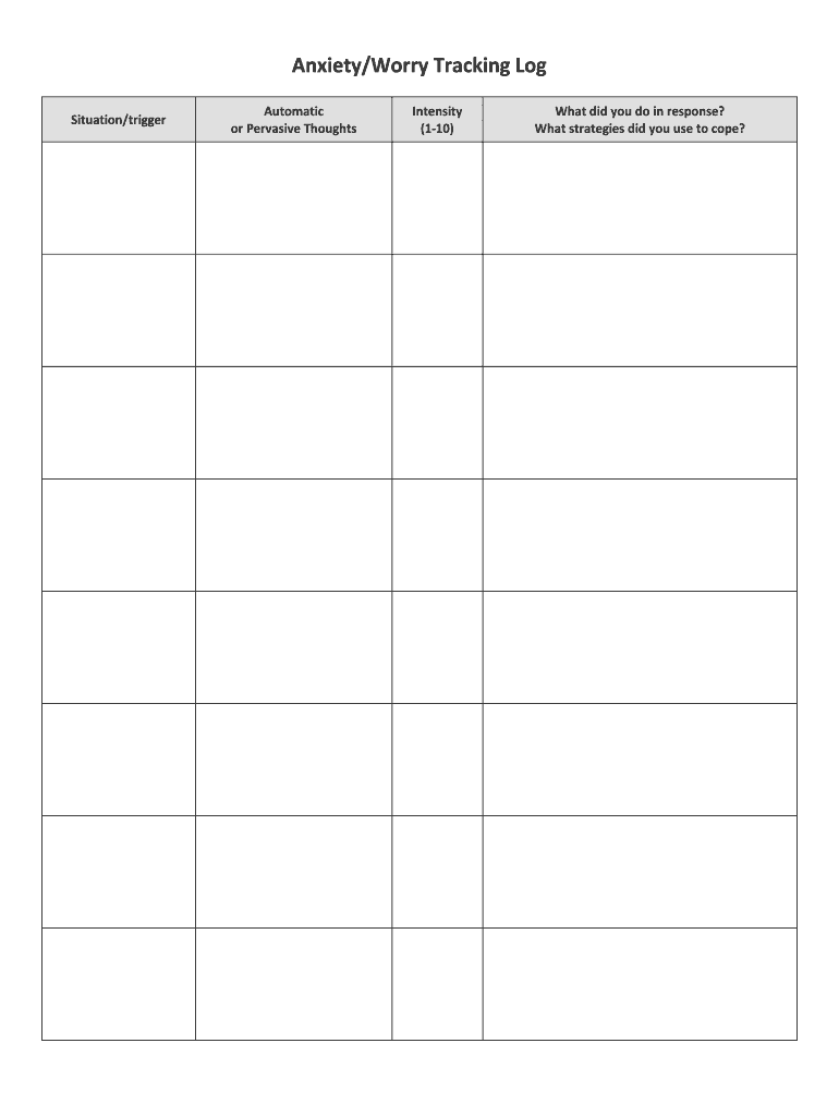 Fillable Online Anxiety/Worry Tracking Log Fax Email Print - pdfFiller