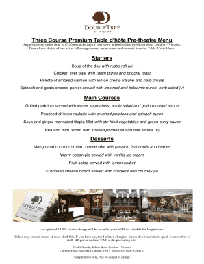 Fillable Online LOVEtheatre one course pre-theatre menu Main Courses ...