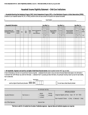 Fillable Online CACFP Household Income Eligibility Statement 2015-2016 ...
