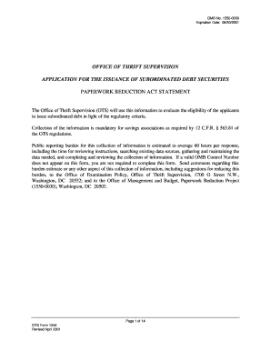 Fillable Online reginfo 78010, OTS Form 1344, Application for the ...