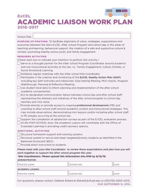 Fillable Online ACADEMIC LIAISON WORK PLAN Fax Email Print - pdfFiller