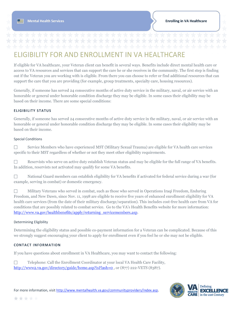 Fillable Online Eligibility For and Enrollment in VA Healthcare ...
