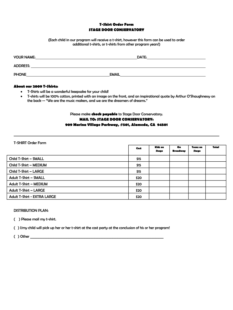 T Shirt Order Form Template Fill Online Printable Fillable Blank 