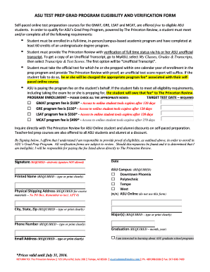 Fillable Online ASU TEST PREP GRAD PROGRAM ELIGIBILITY AND VERIFICATION ...