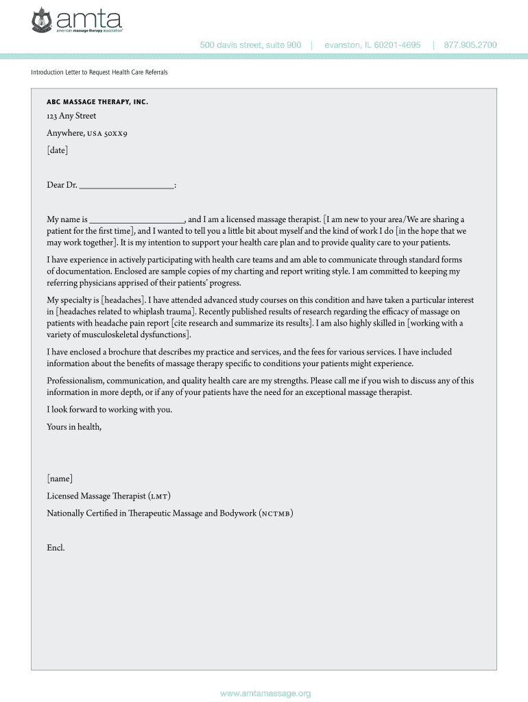 Fillable Online amtamassage Introduction Letter to Request Health Care ...